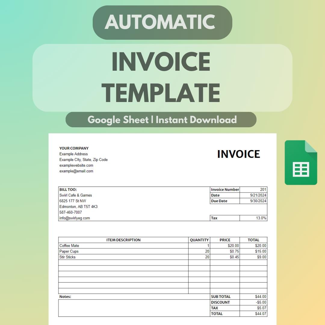 AUTOMATIC INVOICE TEMPLATE | Google Sheets | Bookkeeping Tool | Editable | Small Business ...