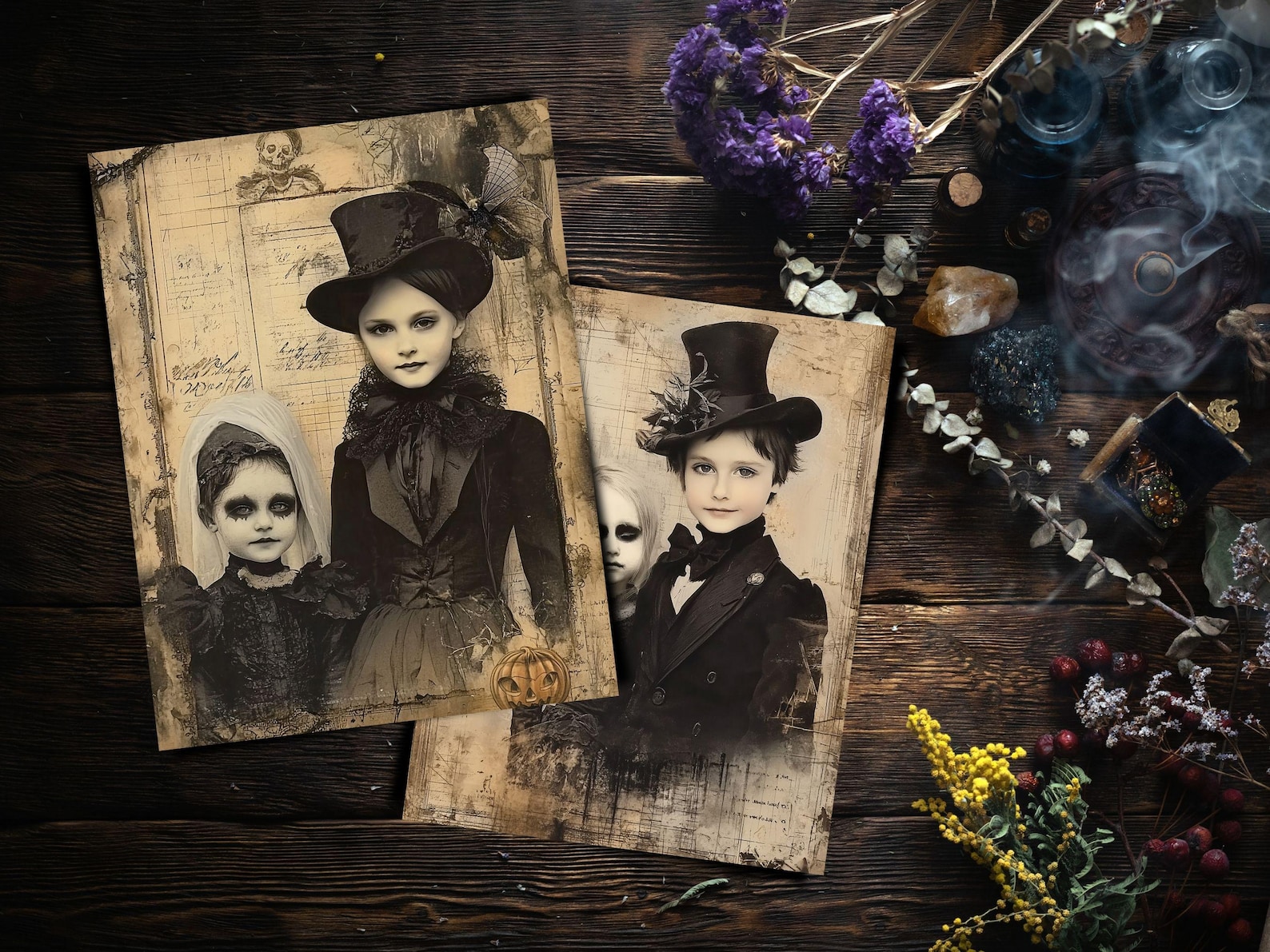 Halloween ATC Card Printable: Gothic Children Collage (PDF) - Etsy
