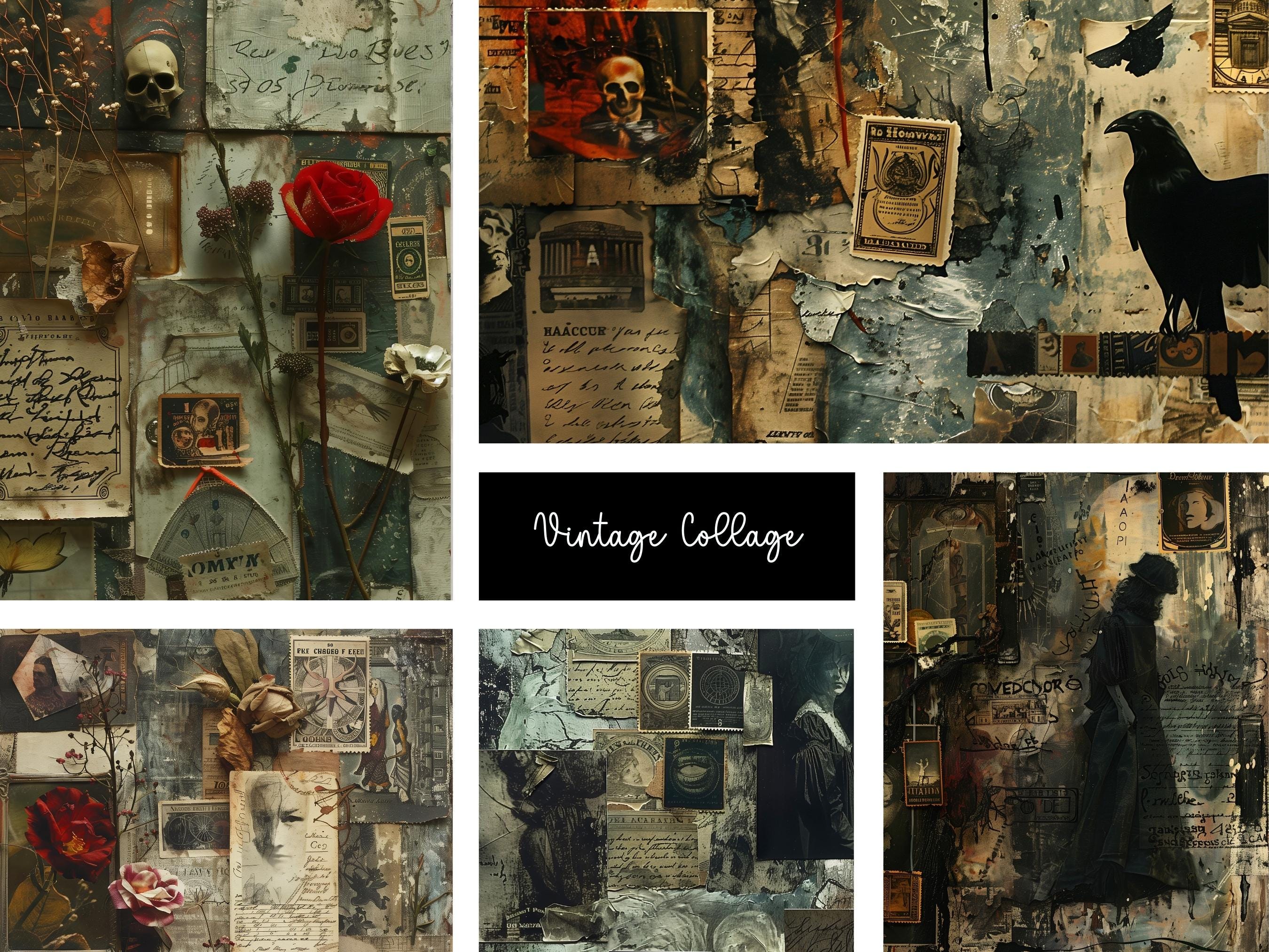 Dark Mysterious Gothic Collage Printable Junk Journal Pages, Mixed ...