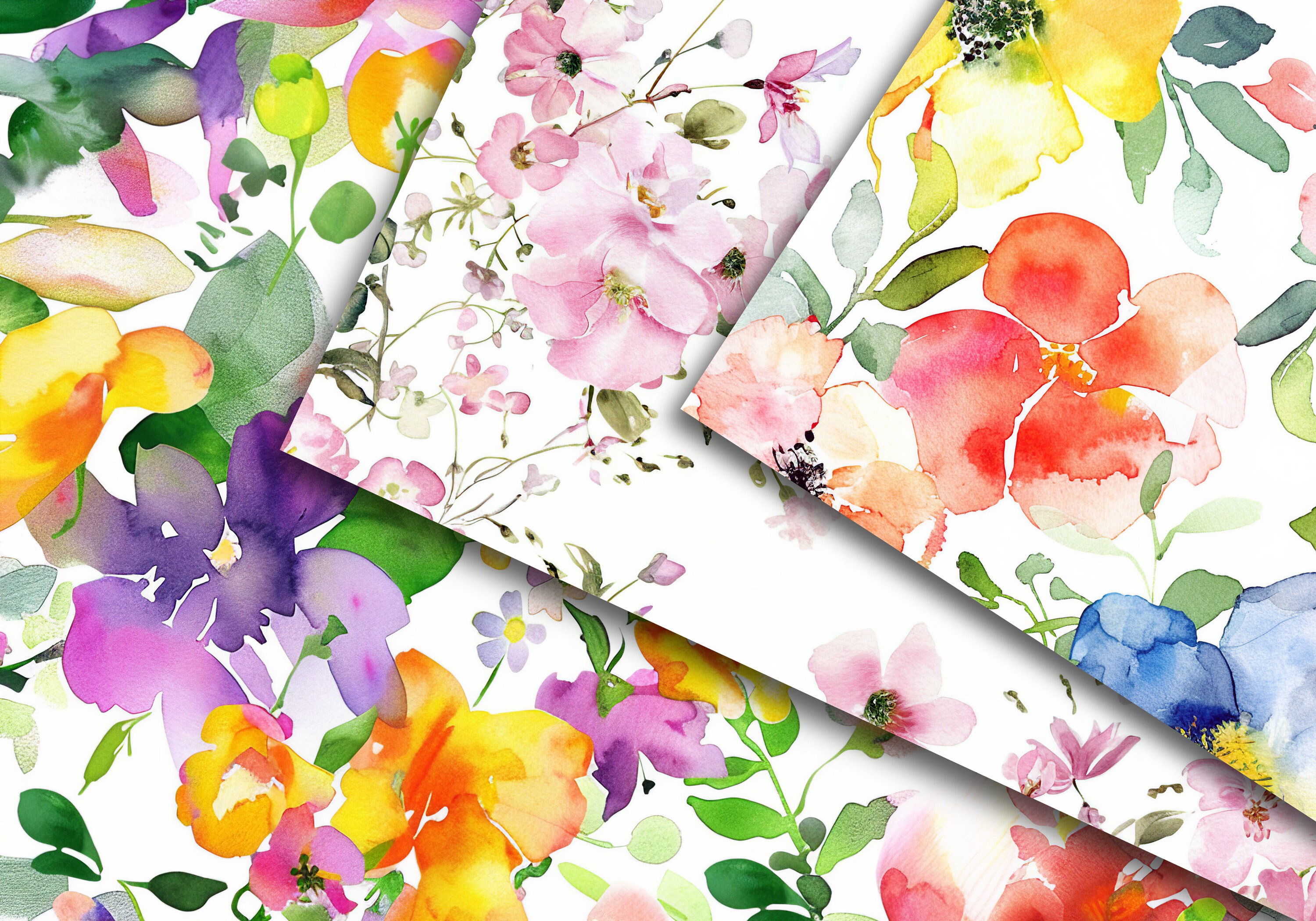 20 Watercolor Spring Floral Printable Papers, Seamless Pattern, Instant ...