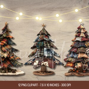 Patchwork Christmas Trees Clipart, PNG Digital Downloads, Shabby Chic ...