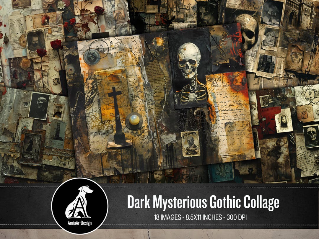 Dark Mysterious Gothic Collage Printable Junk Journal Pages, Mixed ...