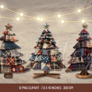 Patchwork Christmas Trees Clipart, PNG Digital Downloads, Shabby Chic ...