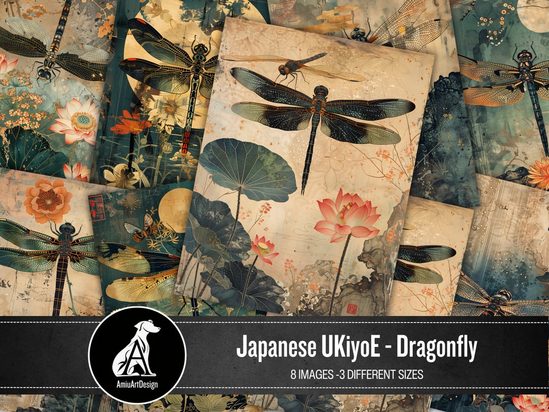 Japanese Ukiyoe Art Dragonfly Junk Journal Page, Vintage Junk Journal Digi Kit, Dragonfly Junk ...