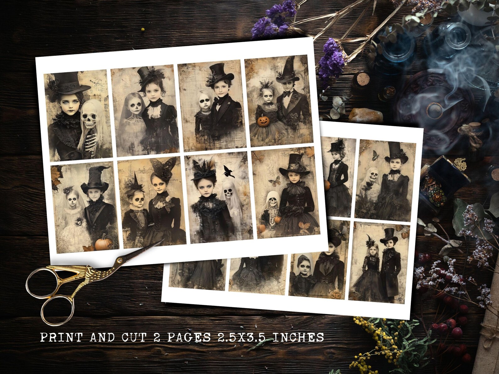 Halloween ATC Card Printable: Gothic Children Collage (PDF) - Etsy