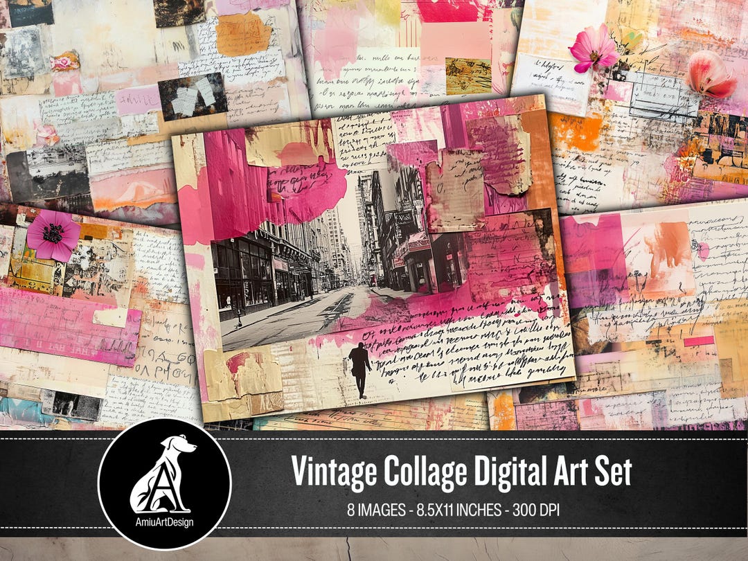 Vintage Collage Art: Pink & Orange Ephemera (digital Download) - Etsy