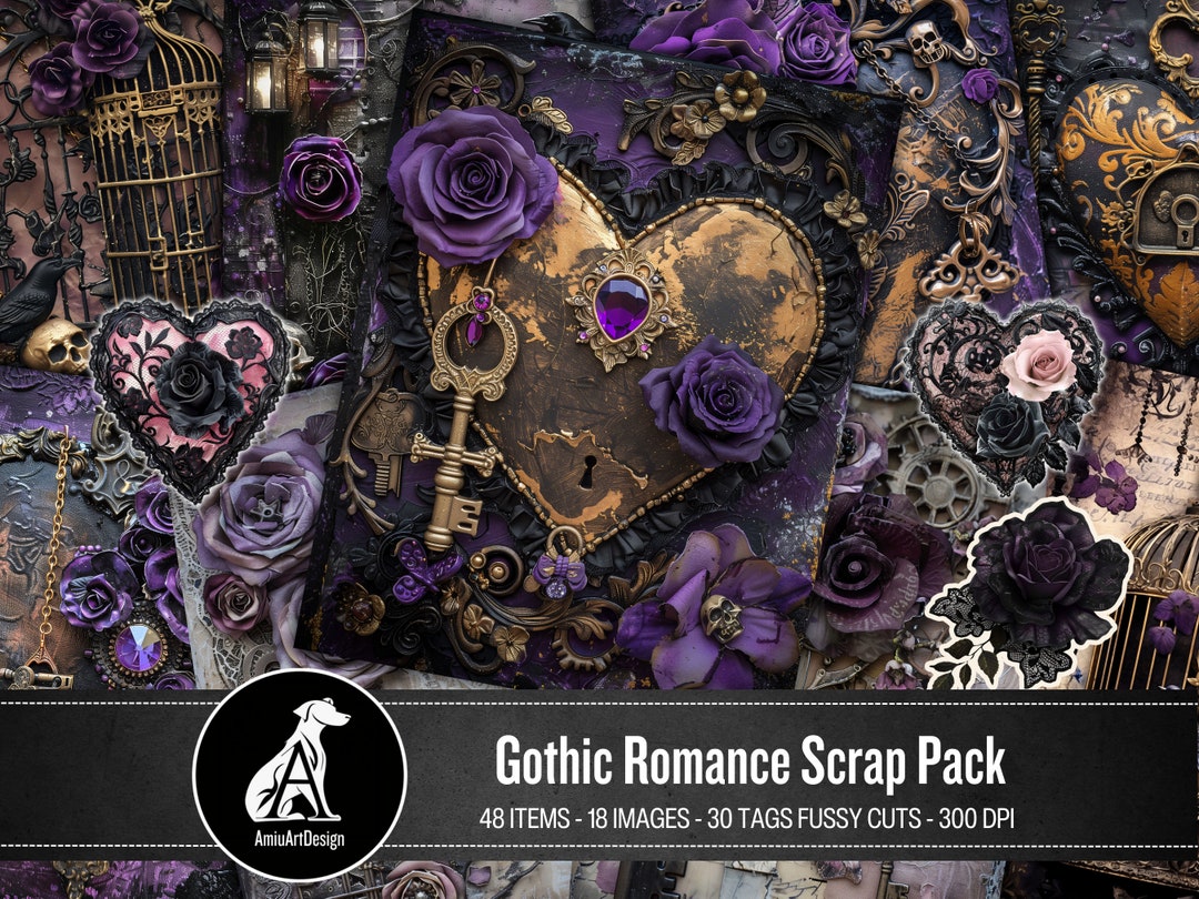 Gothic Romance Scrap Pack, Printable Junk Journal Pages, Black Lace ...