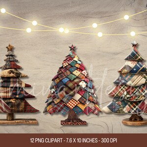 Patchwork Christmas Trees Clipart, PNG Digital Downloads, Shabby Chic ...