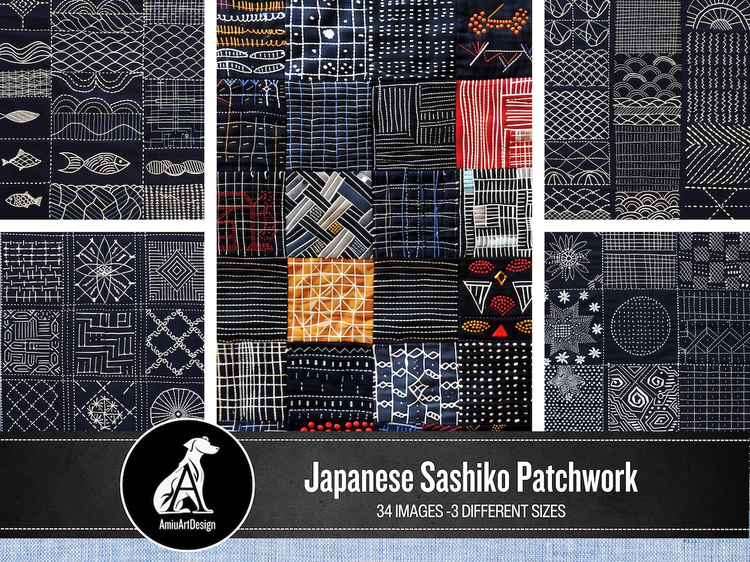 Vintage Japanese Sashiko Boro Patchwork: Printable Fabric Textures ...