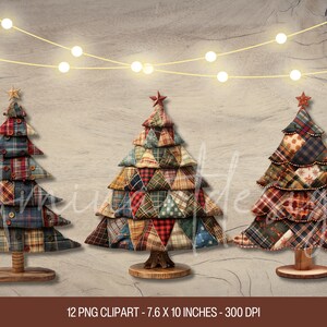 Patchwork Christmas Trees Clipart, PNG Digital Downloads, Shabby Chic ...