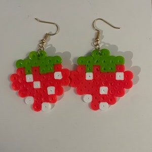 Strawberry Perler Bead 18k Plated Earrings - Etsy