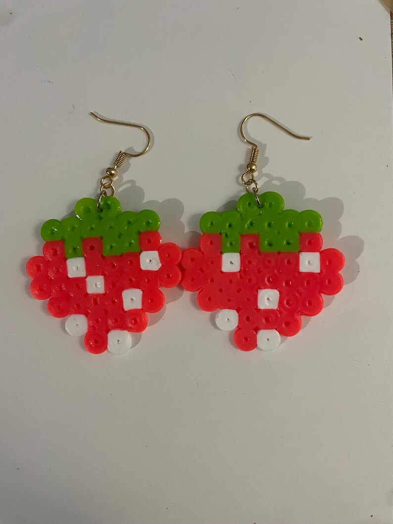 Strawberry Perler Bead 18k Plated Earrings - Etsy