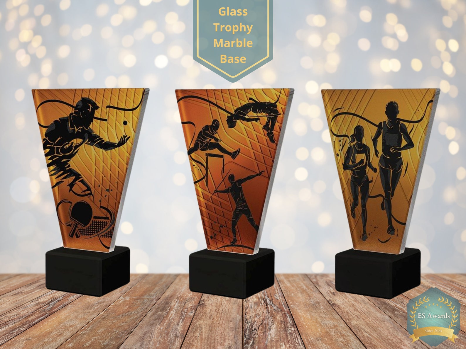 023 Glass Trophy Marble Base Athletics, Running, Table Tennis, Ping ...