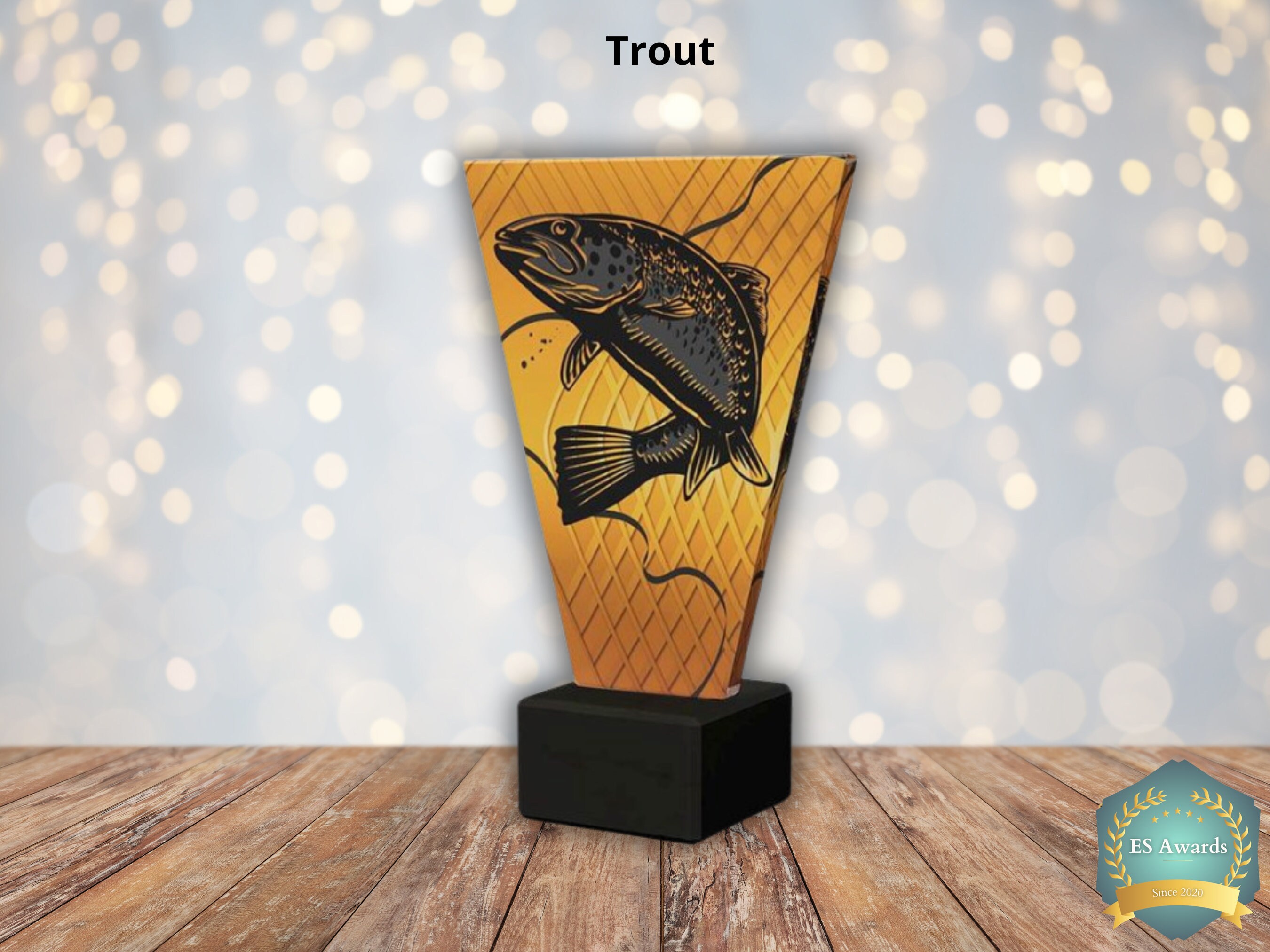 009 Glass Trophy Marble Base Fishing Pike, Trout, Carp - Trophy Award ...