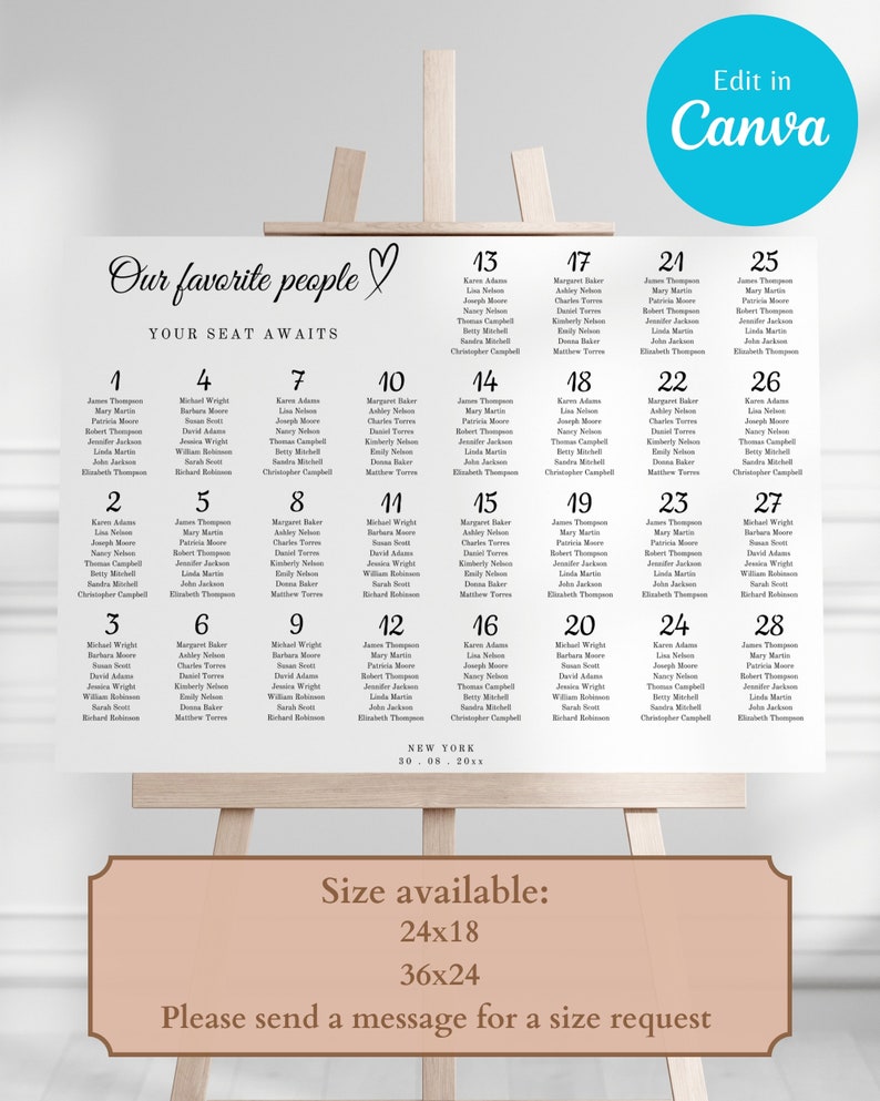 Editable wedding seating charts sign template, minimal wedding seating ...