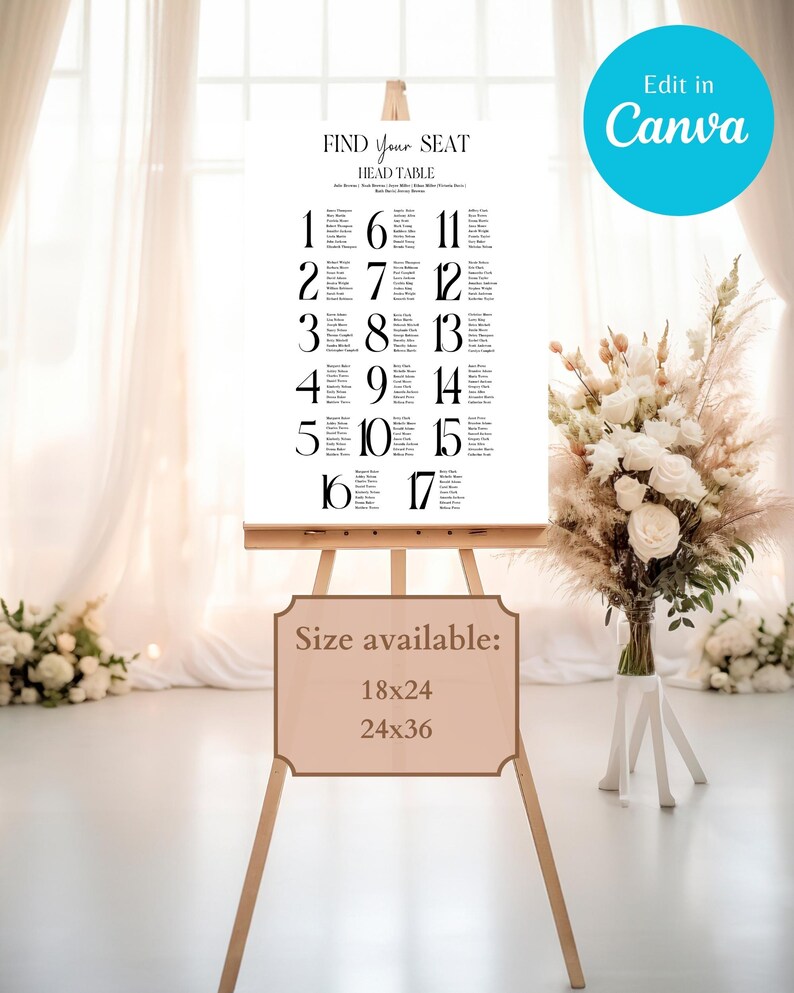 Elegant and Minimal Wedding Seating Charts Template, Wedding Seating ...
