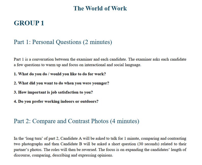 Theme-based B2 First Certificate Speaking Practice for 4 Groups ...