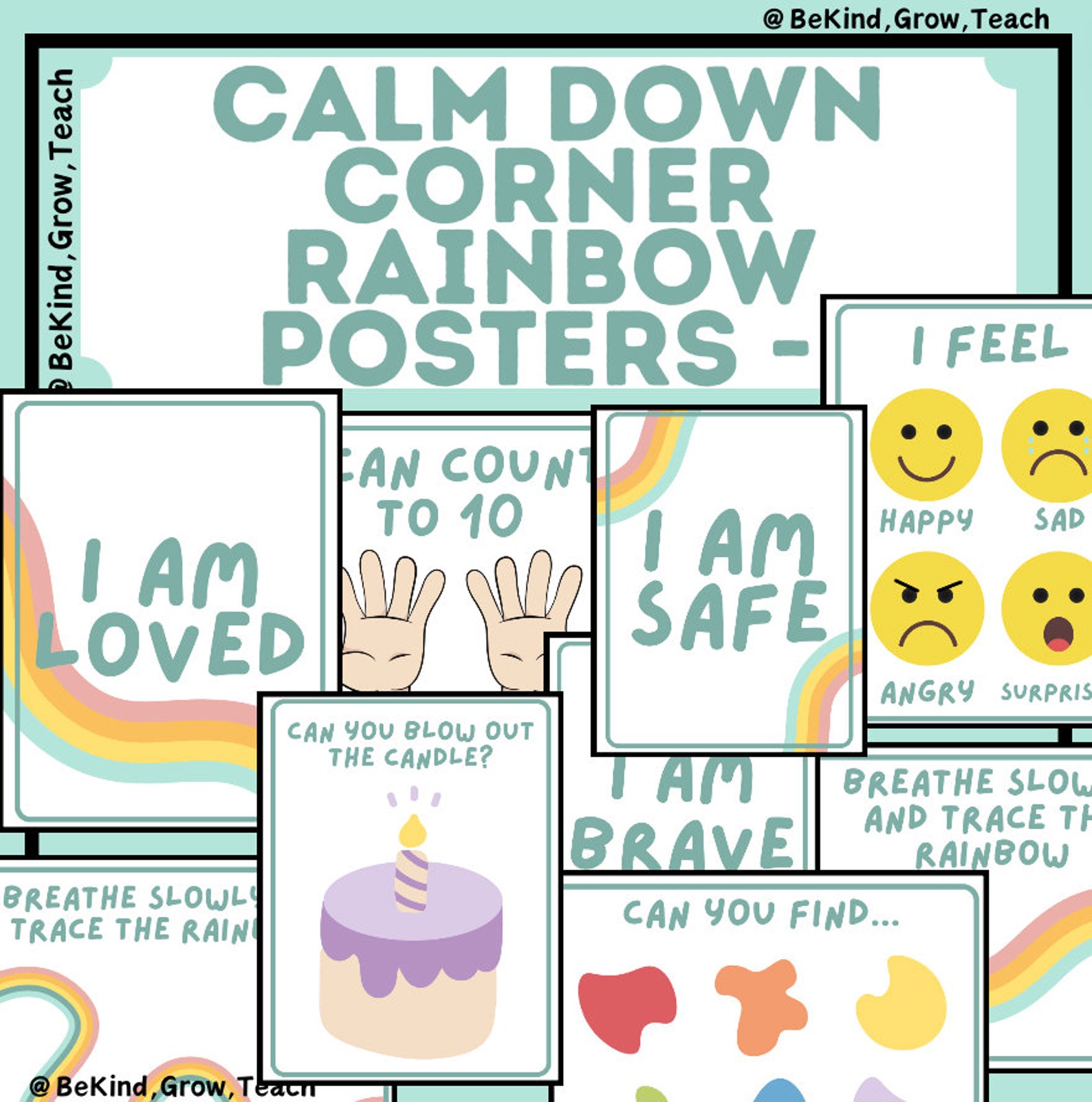 Calm Down Corner Posters, Rainbow Calm Down, Classroom Affirmation ...