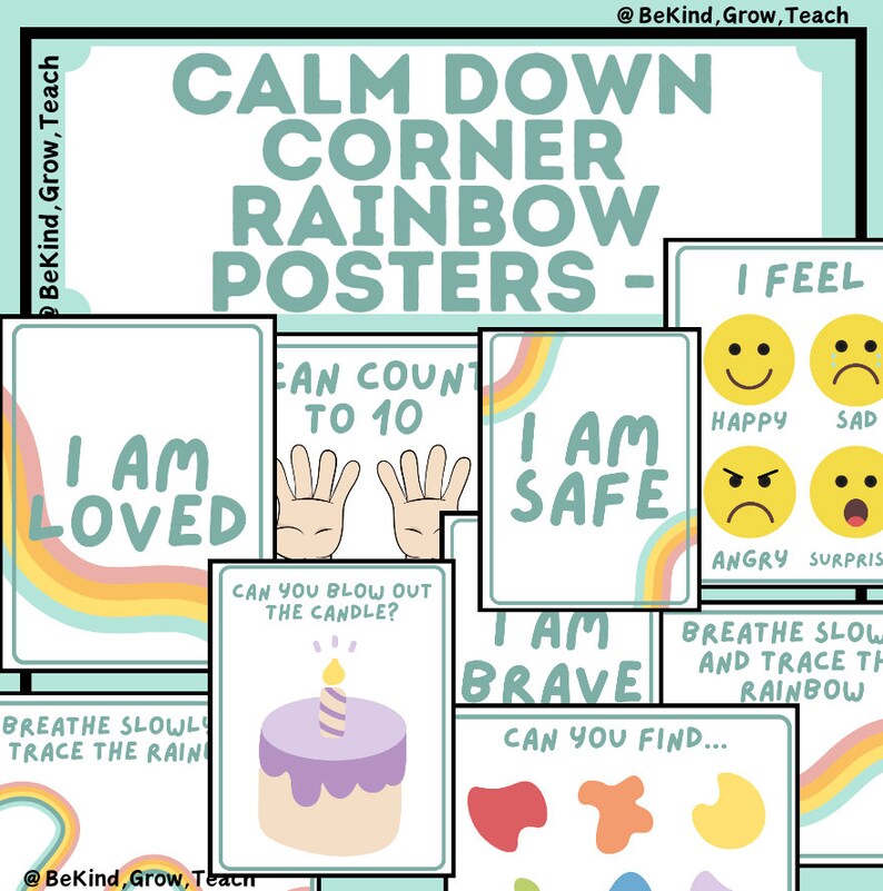 Calm Down Corner Posters, Rainbow Calm Down, Classroom Affirmation ...