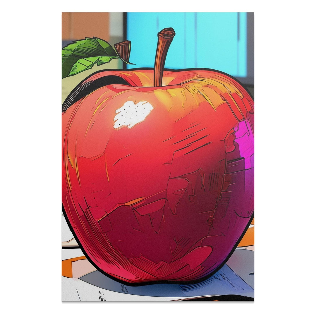 Vibrant Red Apple Poster, Cartoon Style Wall Art, Kitchen Decor ...