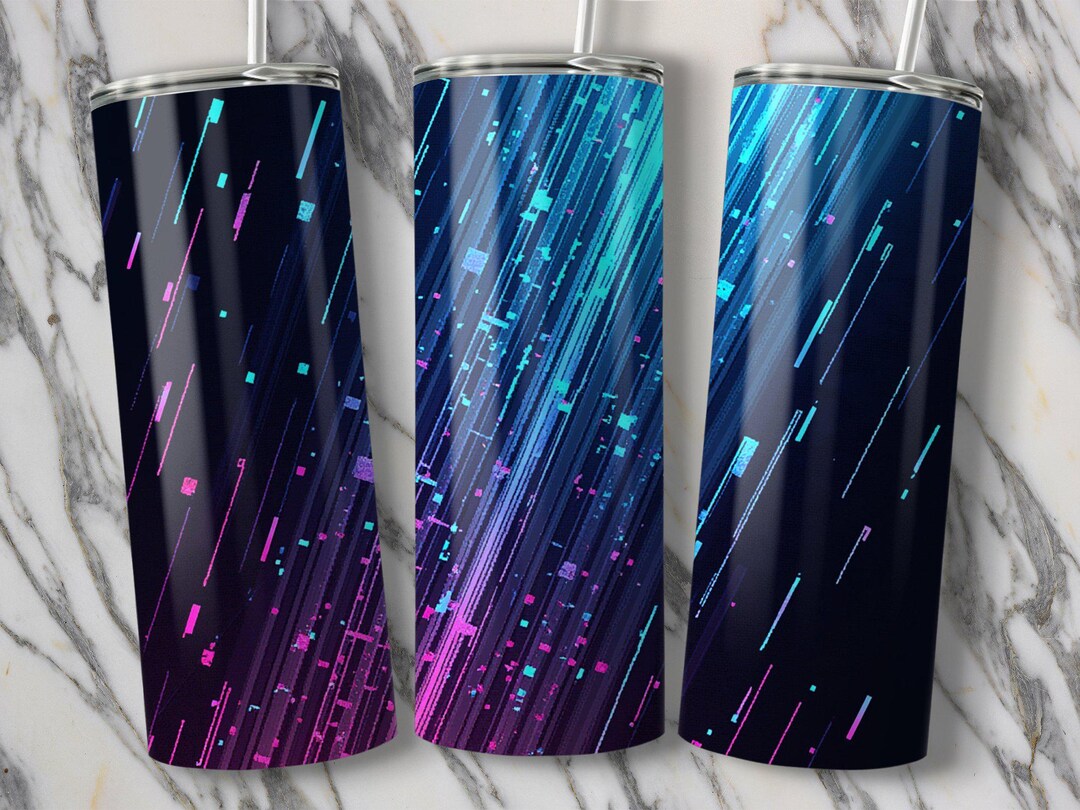 Cool Tech Design Tumbler, Futuristic Pattern Drinkware, Bright Neon ...