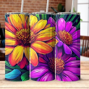 Colorful Floral Design Tumbler, Bright Botanical Print Tumbler ...