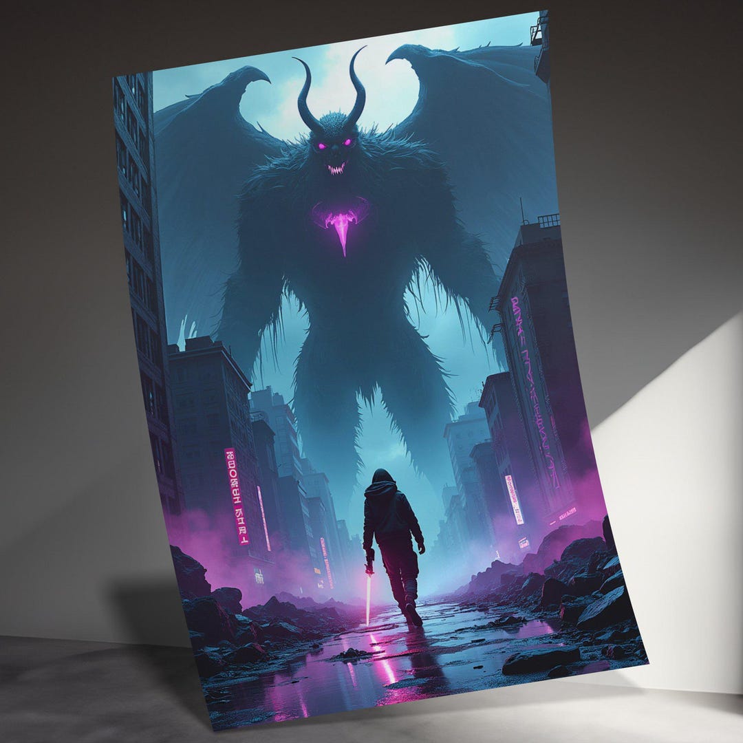 Dark Fantasy Poster, Epic Monster Art, Dystopian City Scene, Sci Fi ...