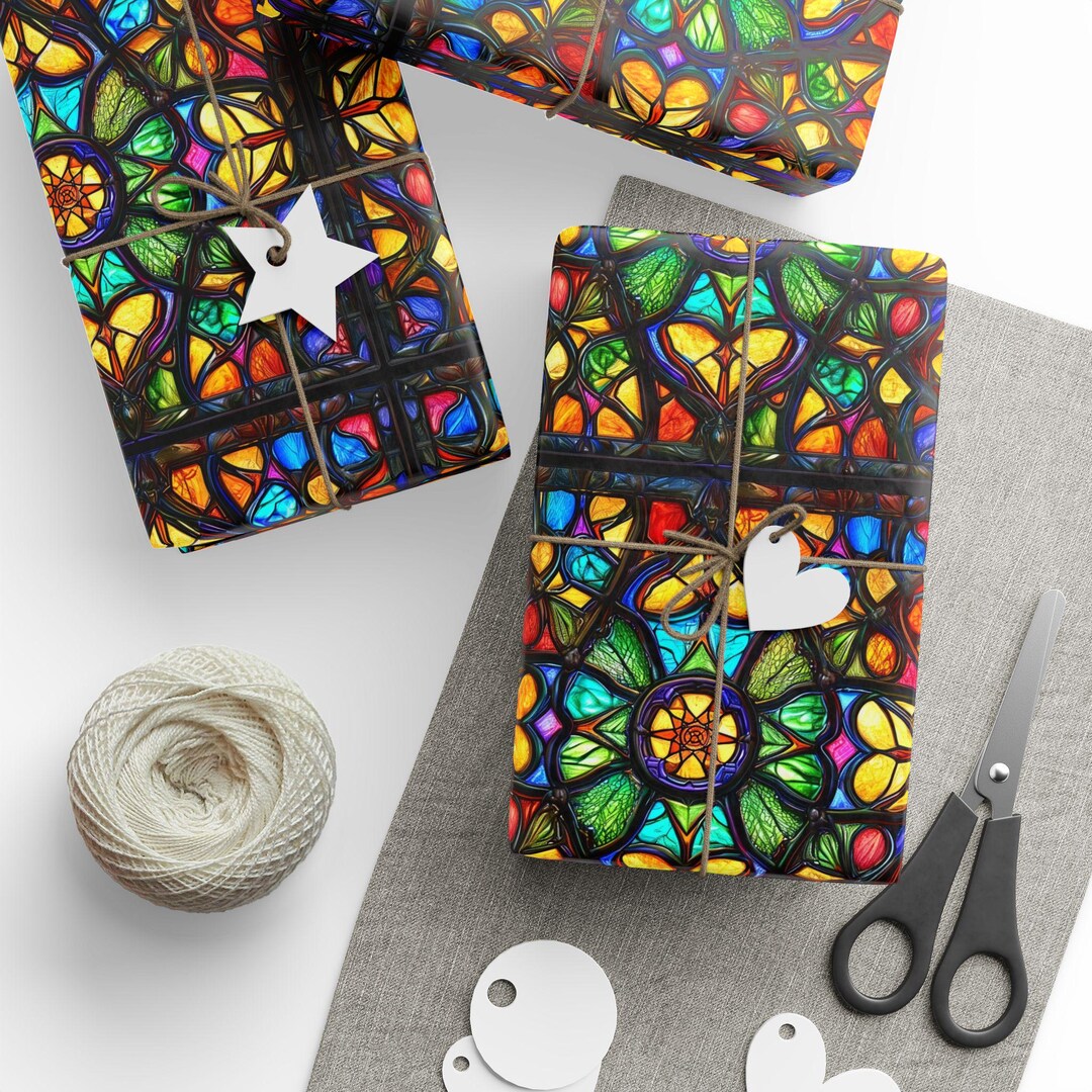 Vintage Stained Glass Look Wrapping Paper, Colorful Gift Wrap ...