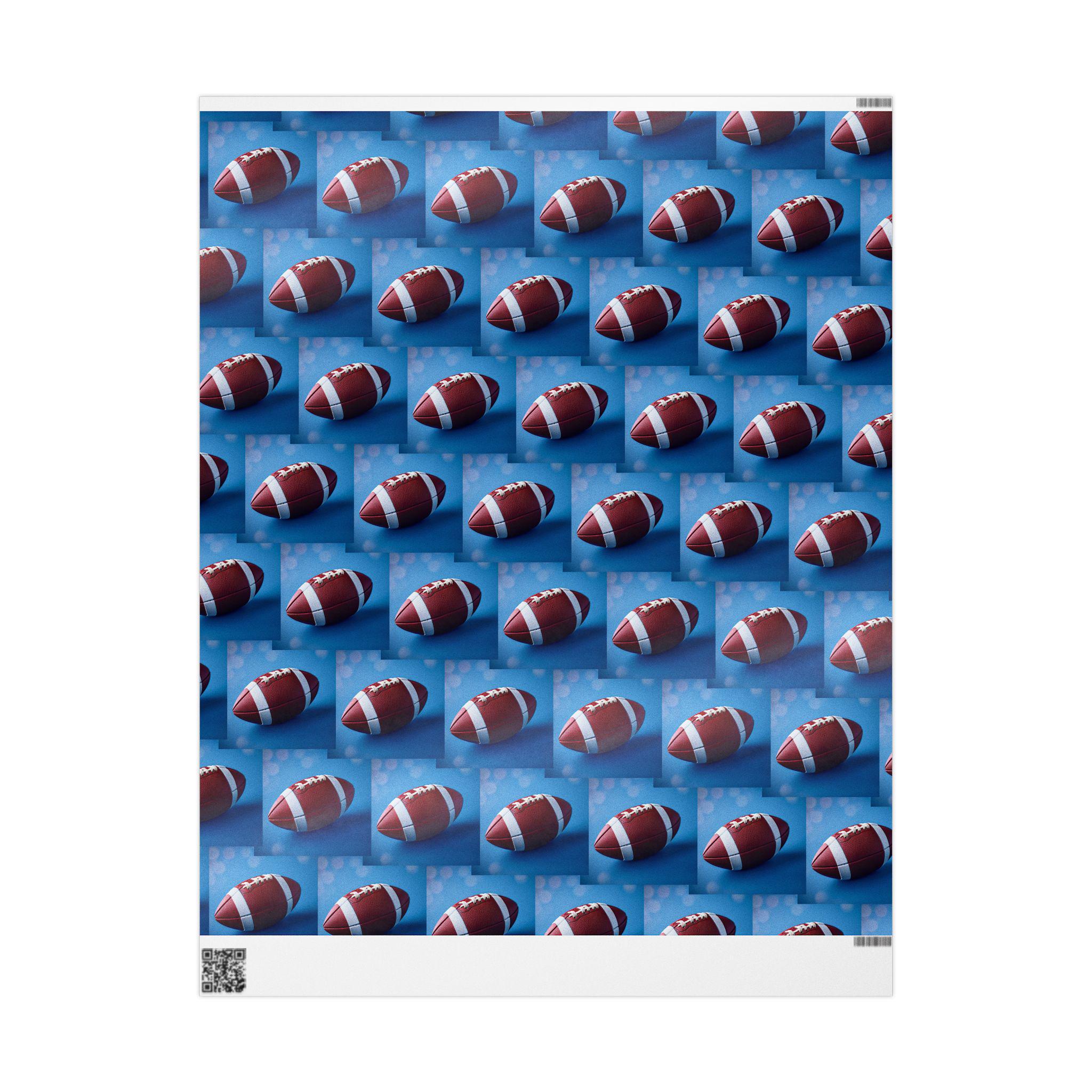 Football Themed Wrapping Paper, Blue Background Gift Wrap, Sports Fan ...