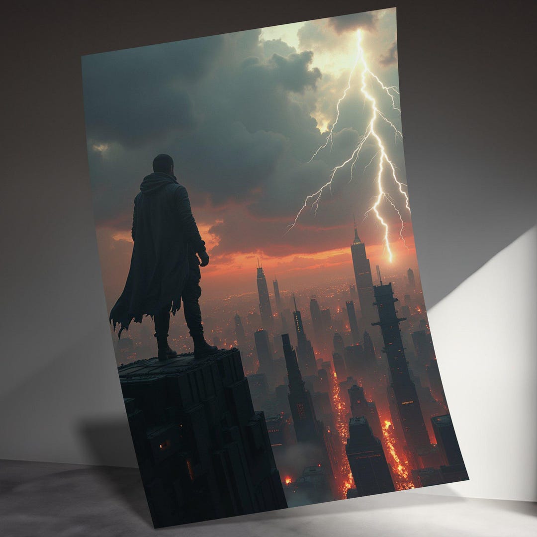 Epic Urban Fantasy Art, Dark Cityscape With Lightning, Mysterious ...