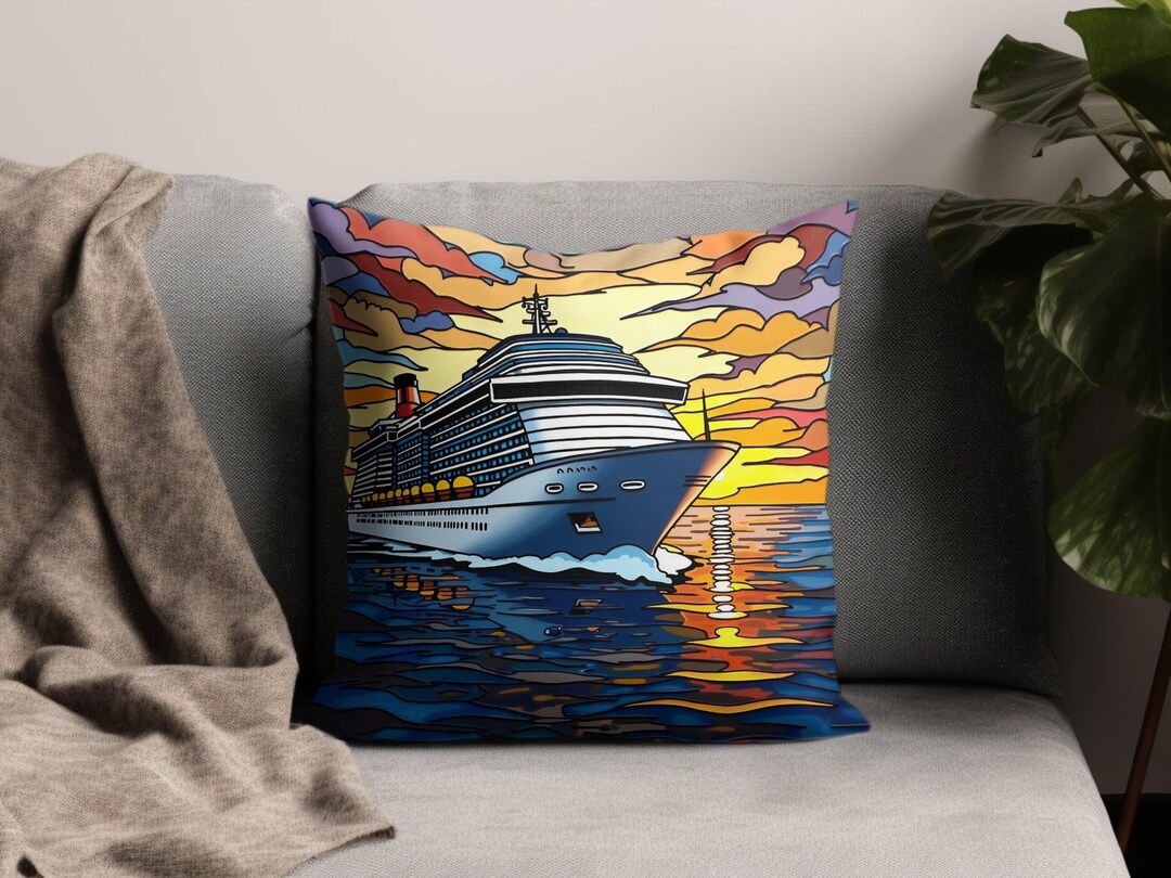 Colorful Cruise Ship Pillow, Ocean View Throw Pillow, Nautical Home ...