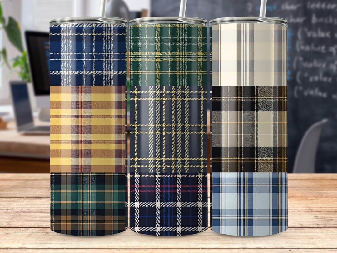Plaid Tumblers Set, Checkered Pattern Travel Mugs, Square Design ...
