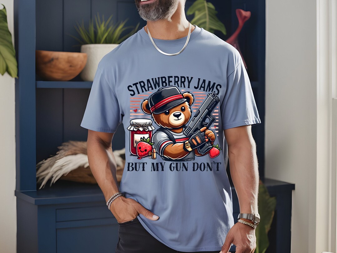 Funny Bear Meme Comfort Colors T-shirt, Strawberry Jams, Gun - Etsy