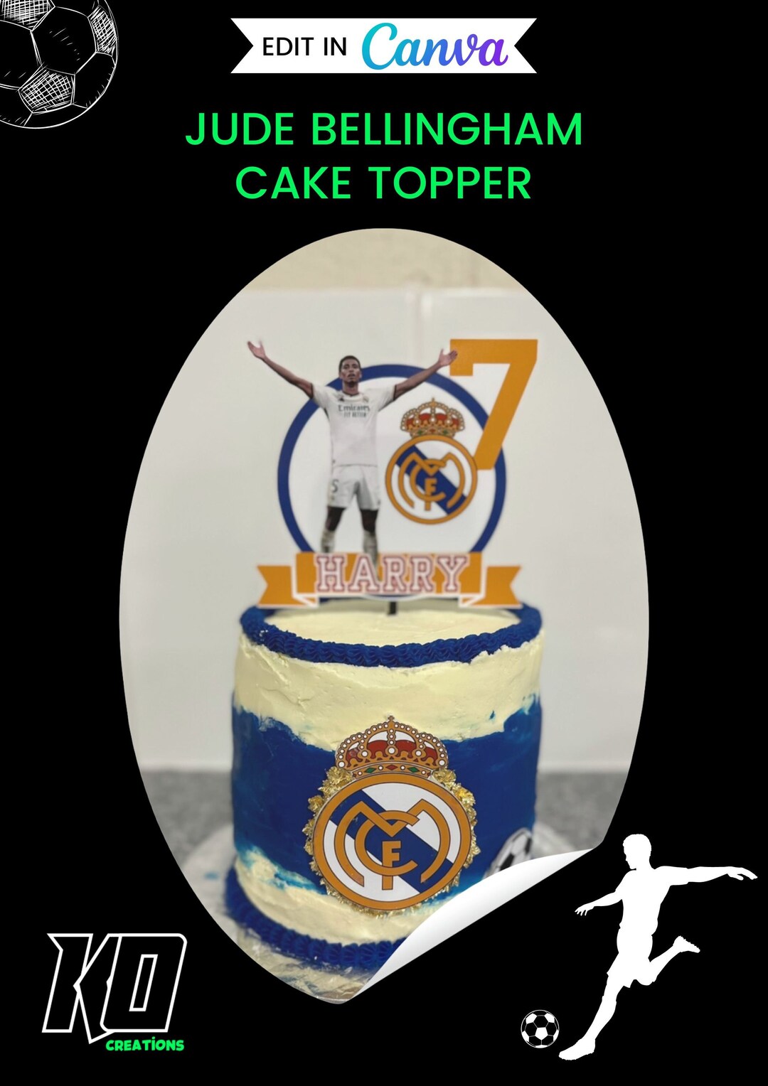 Jude Bellingham Cake Topper Digital Cake Topper Template Soccer Kids ...