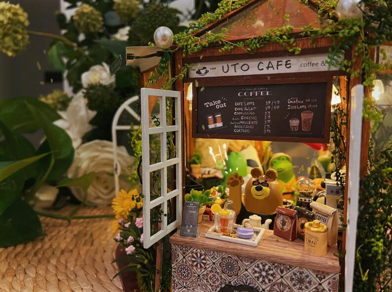 Enchanted Mini Garden Café Diorama Illuminated Miniature Coffee Shop ...