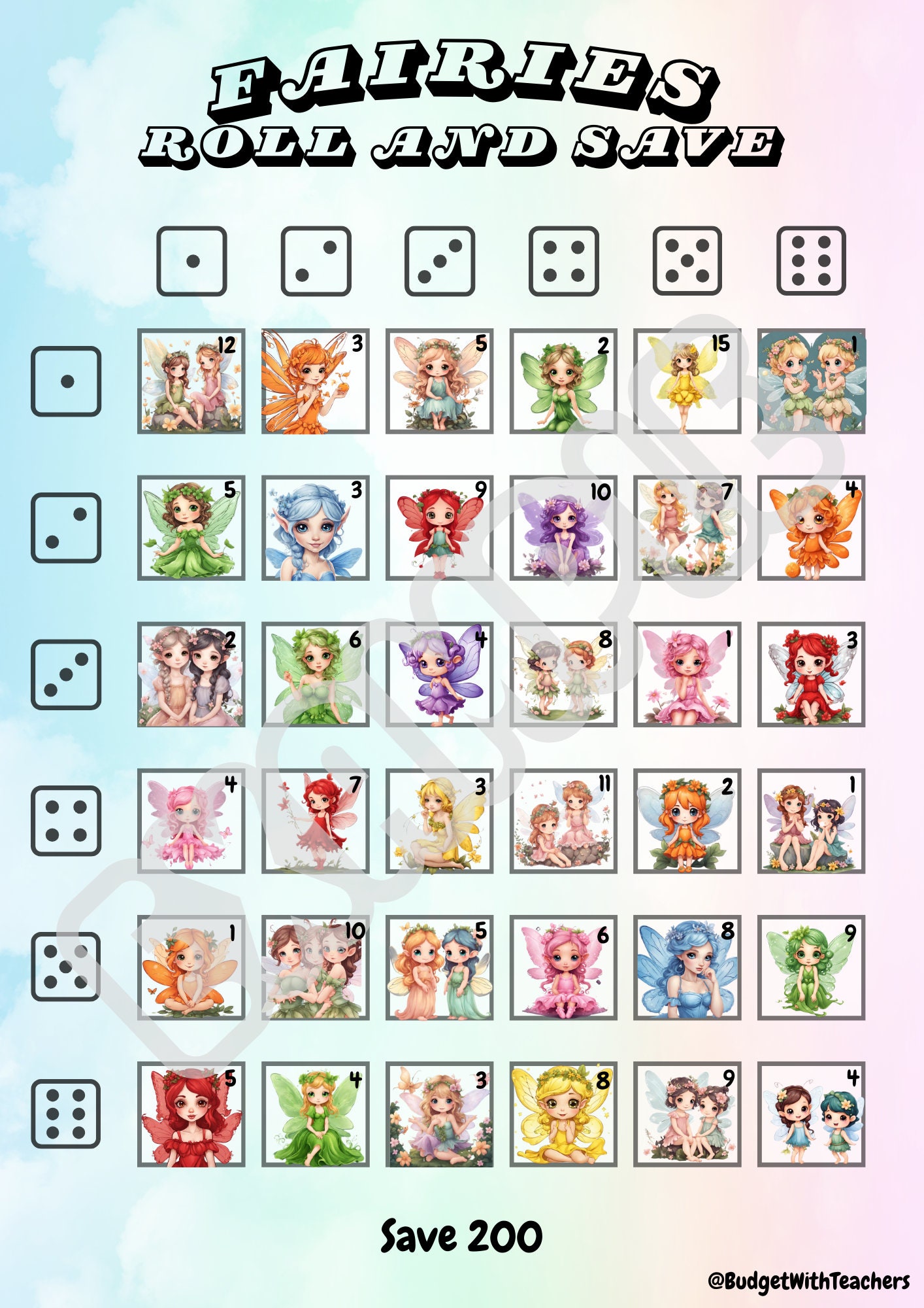A4 Fairy Roll and Save Savings Challenge, Printable PDF - Etsy