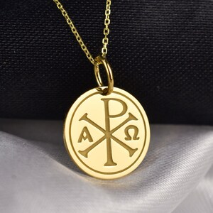 14K Solid Gold Chi Rho Symbol Necklace, Orthodox Christian Cross ...