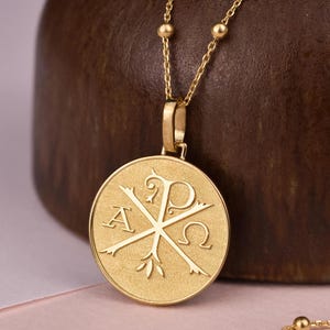 14K Solid Gold Chi Rho Necklace, Greek Orthodox Necklace, Gold ...