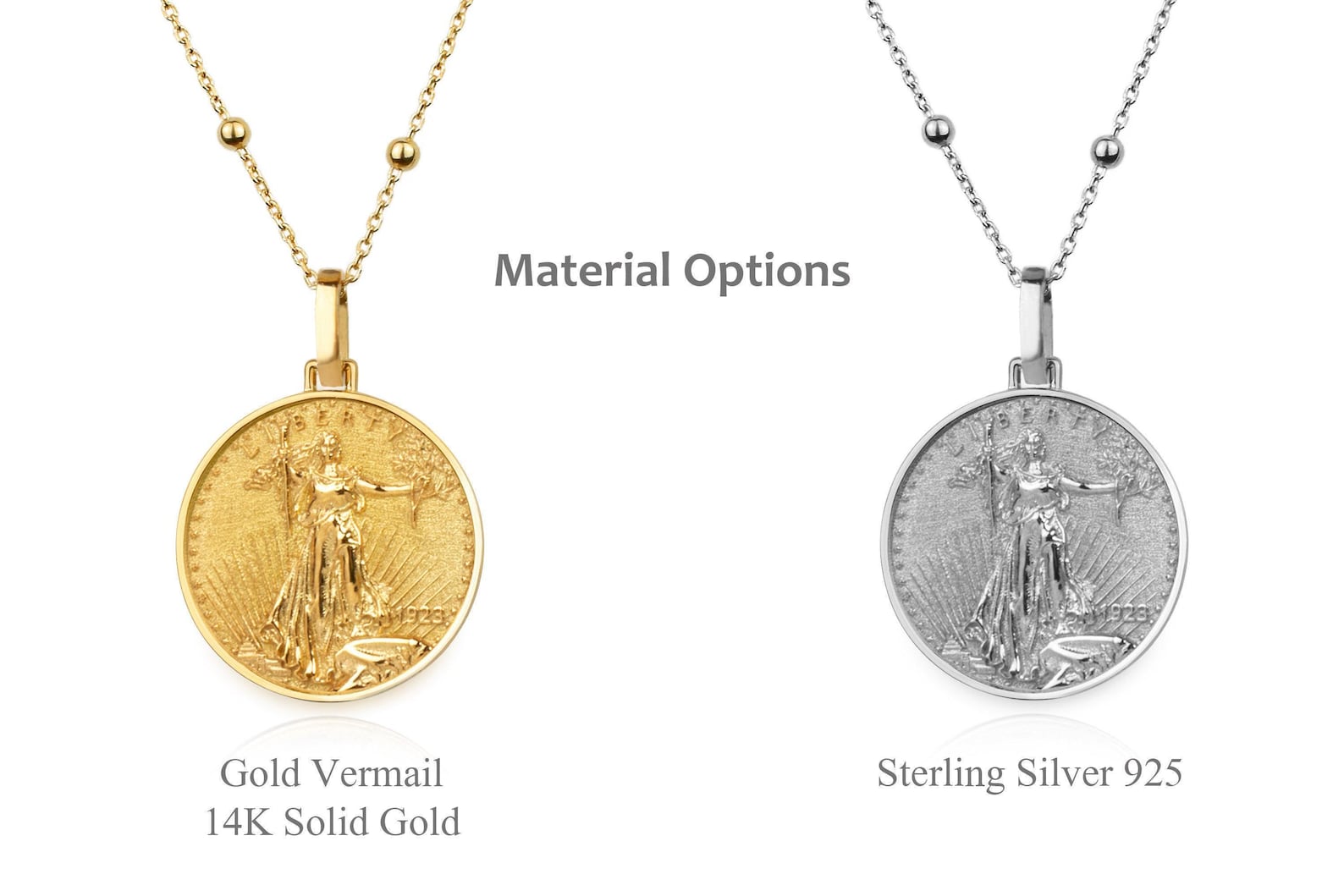 14K Real Solid Gold American Eagle Coin Necklace, Walking Liberty Coin ...