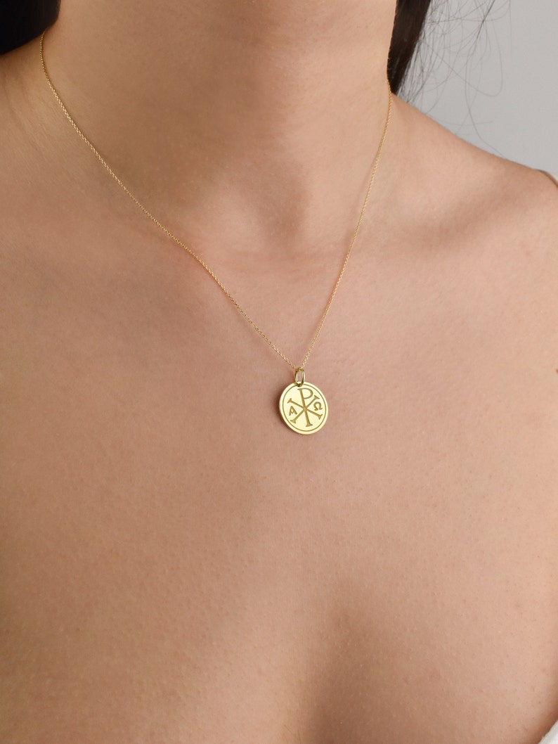 14K Solid Gold Chi Rho Symbol Necklace, Orthodox Christian Cross ...