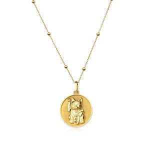 14K Real Solid Gold Maneki Neko Necklace, Waving Cat Jewelry, Lucky Cat ...