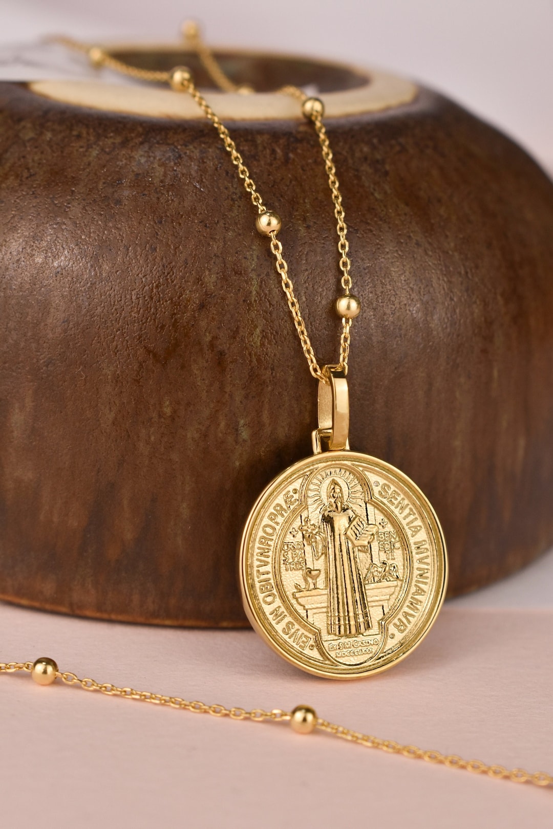 14K Gold Saint Benedict Medal Necklace, Gold Catholic Jewelry, Dainty ...