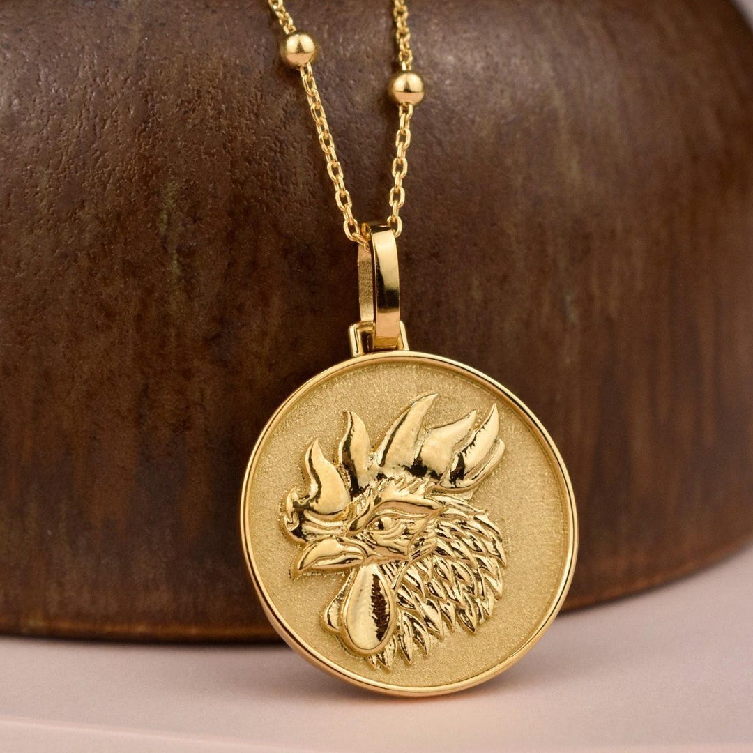 14K Real Solid Gold Rooster Necklace, Chicken Necklace for Women ...