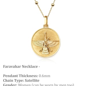 14K Gold Faravahar Necklace, Ancient Persian Pendant, Zoroastrianism ...
