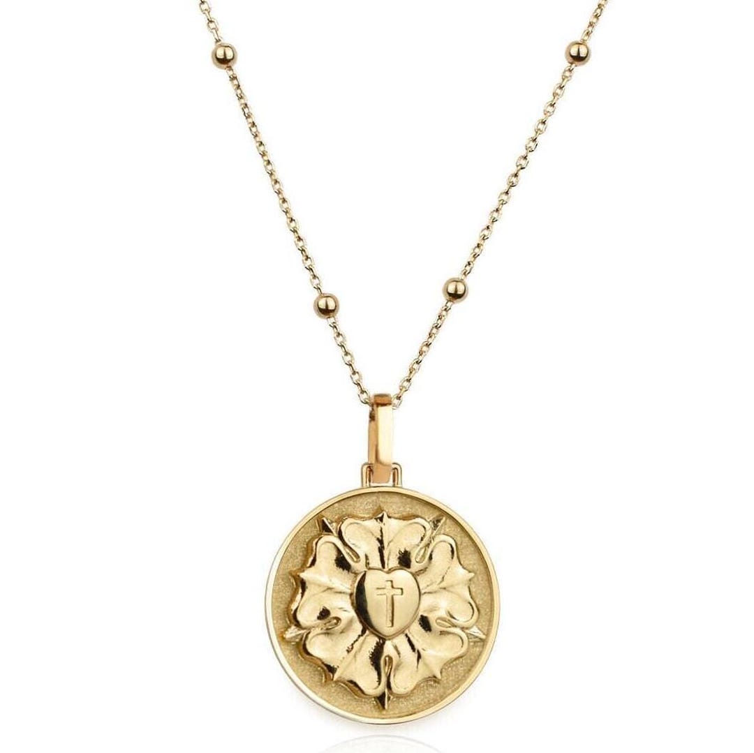 14K Gold Luther Rose Necklace, Lutheran Cross Pendant Medal, Martin ...