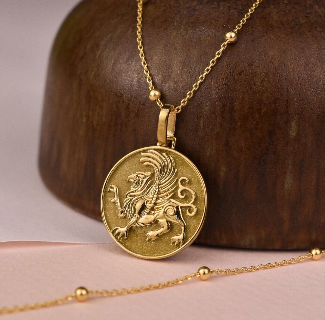 14K Gold the Griffin Necklace, Griffin Mythical Creature Pendant ...