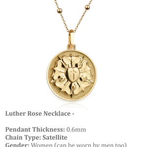 14K Gold Luther Rose Necklace, Lutheran Cross Pendant Medal, Martin ...