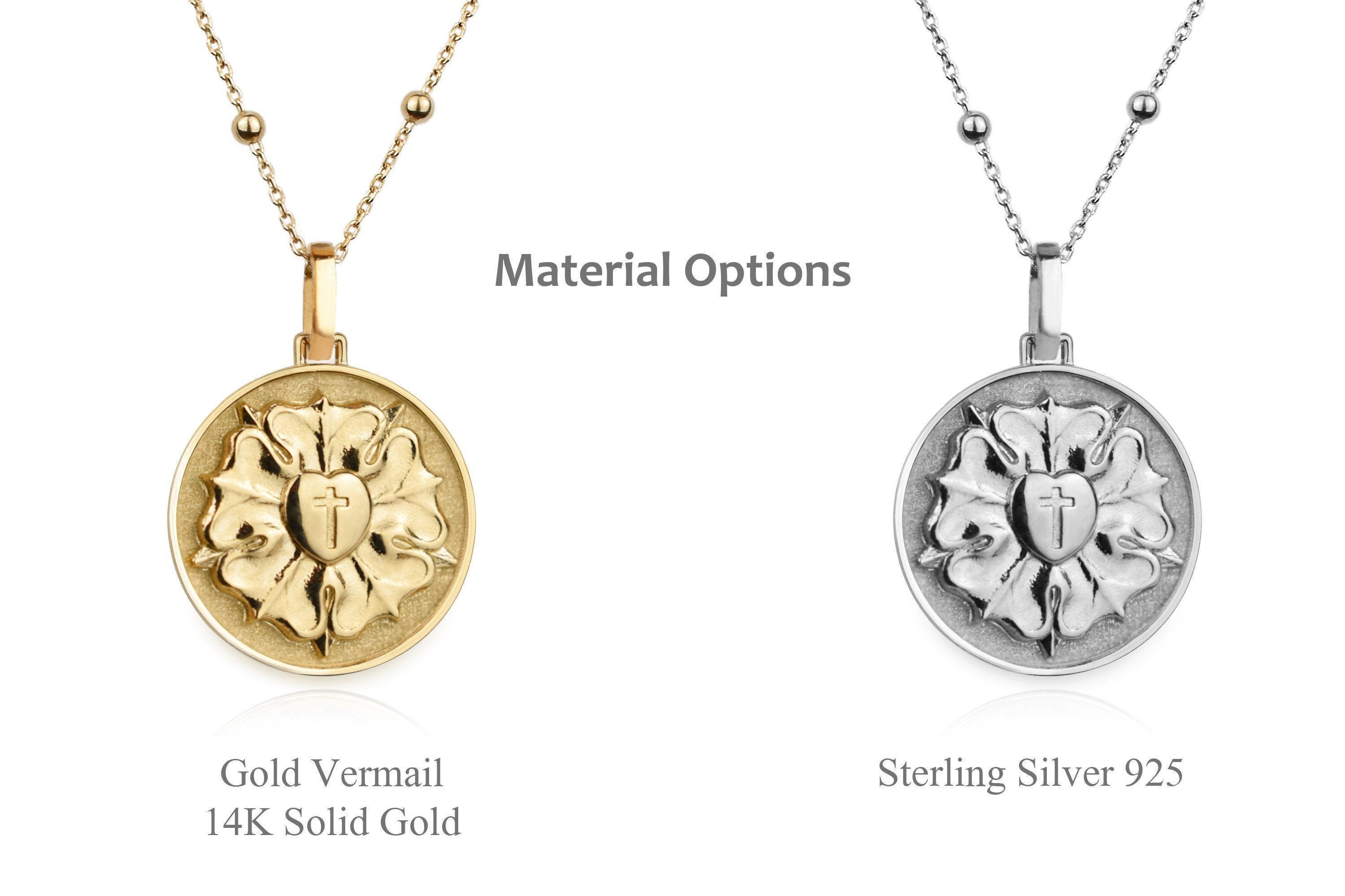 14K Gold Luther Rose Necklace, Lutheran Cross Pendant Medal, Martin ...