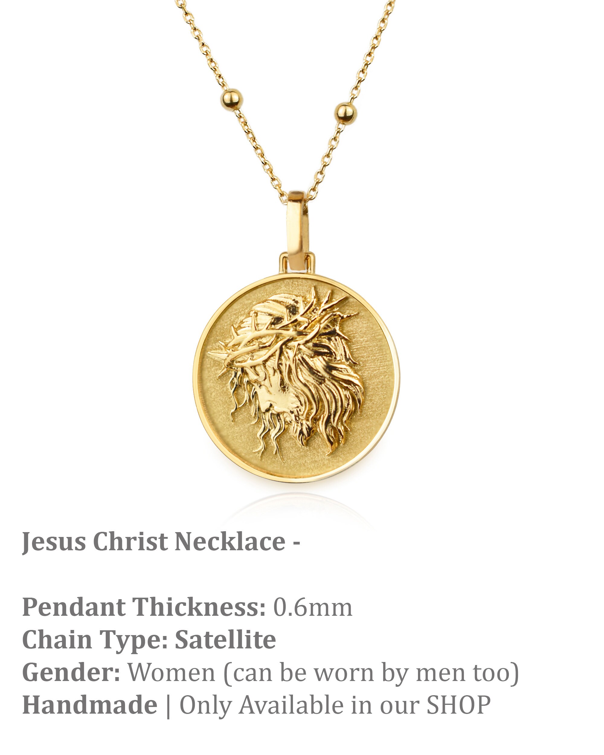 14K Gold Holy Icon of Jesus Christ Necklace, Jesus Face Pendant ...