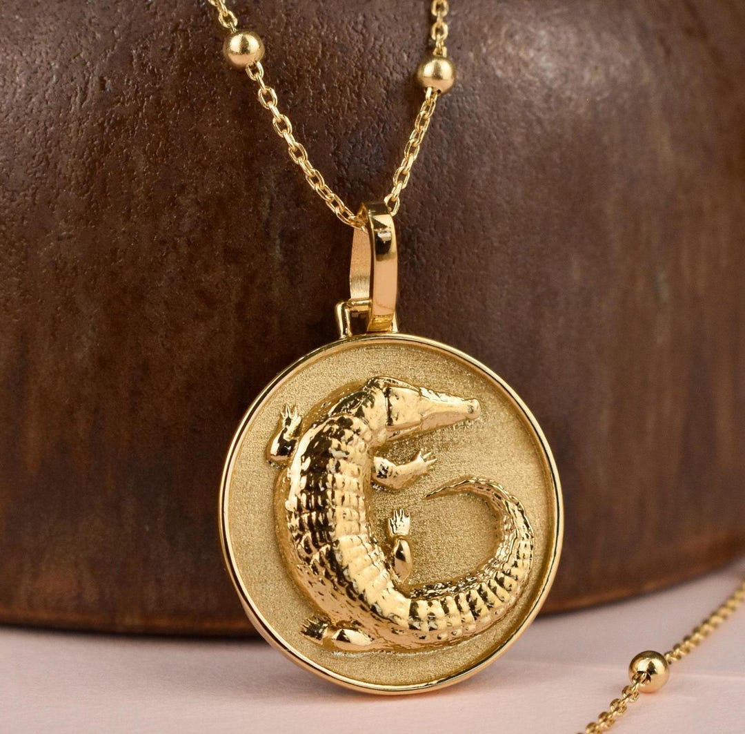 14K Real Solid Gold Alligator Jewelry, Personalized Crocodile Disc ...